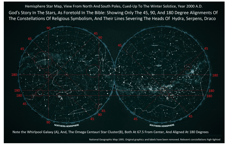 Hemisphere Star Map At Winter Solstice, View From North Pole, With Old ...