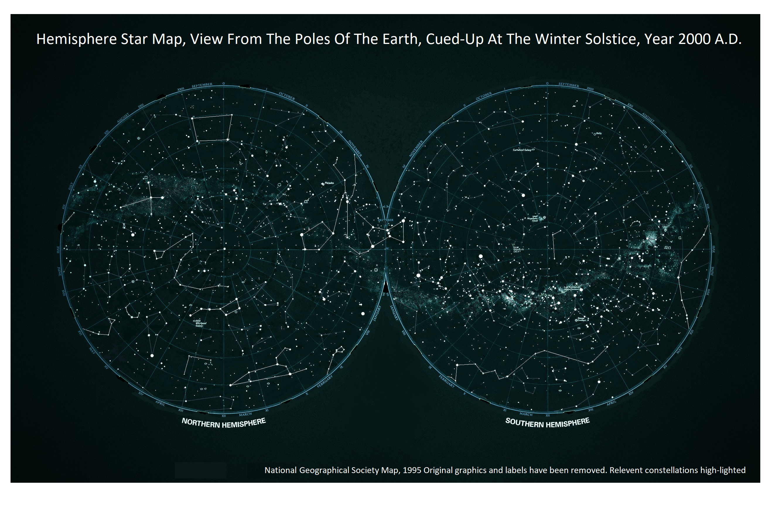 Orion Constellation At Center: Hemisphere Star Map, Cued-Up To Winter ...